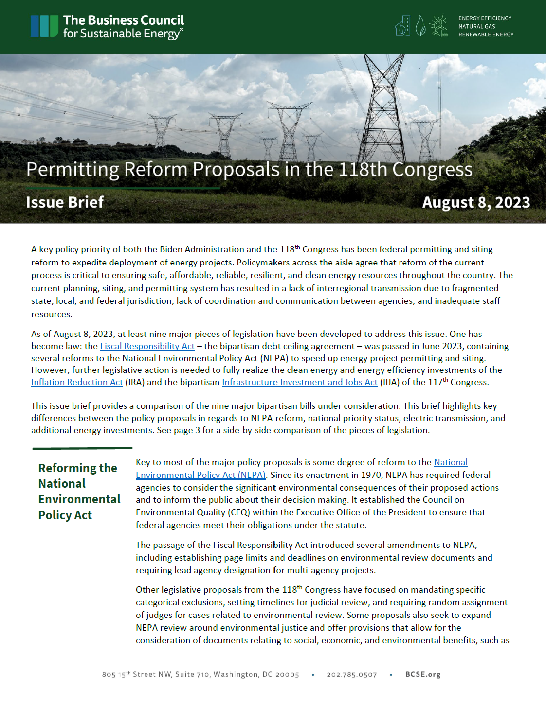 Member Issue Briefs - The Business of Sustainable Energy